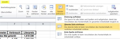 Excel Zeile Fixieren Oder Einfrieren