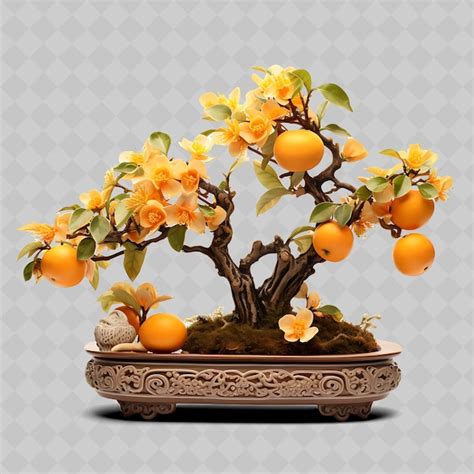 premium psd a bonsai tree with oranges on it and a background of gray
