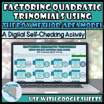 Factor Quadratic Trinomials Area Model Box Method Self Checking Digital Activity