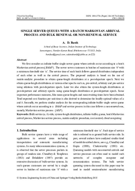 Pdf Single Server Queues With A Batch Markovian Arrival Process And