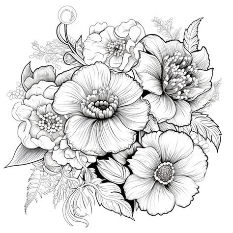 성인 들 이 색칠 할 수 있는 꽃 페이지 완벽 한 휴식 프리미엄 Ai 생성 벡터