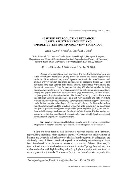 PDF Assisted Reproductive Research Laser Assisted Hatching And Spindle Detection Spindle