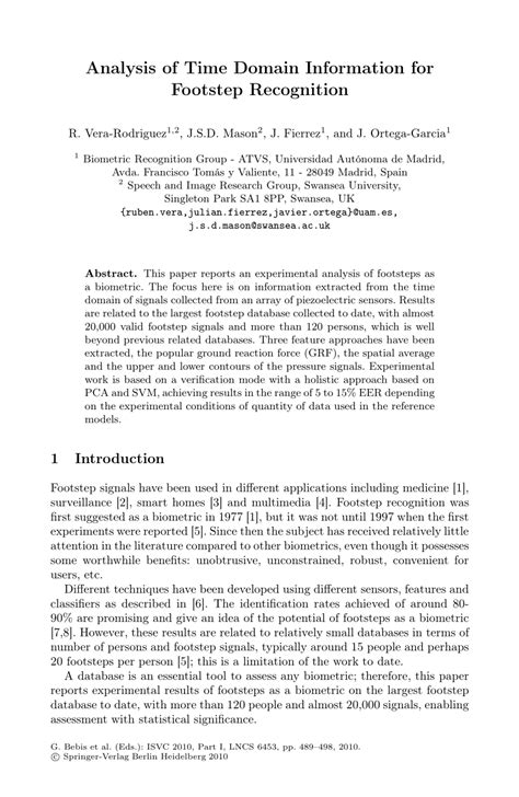 Pdf Analysis Of Time Domain Information For Footstep Recognition