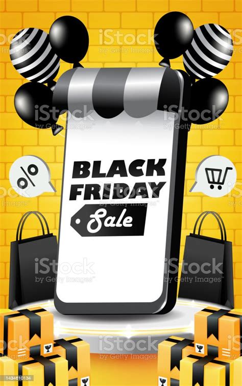 블랙 프라이데이 세일 스마트 폰에서 재미있는 온라인 쇼핑 3차원 형태에 대한 스톡 벡터 아트 및 기타 이미지 3차원 형태 고급 공휴일 Istock