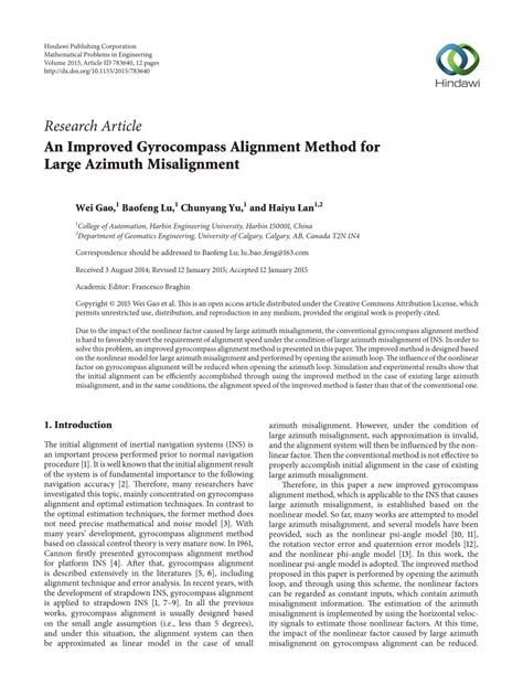 Pdf An Improved Gyrocompass Alignment Method For Large Azimuth