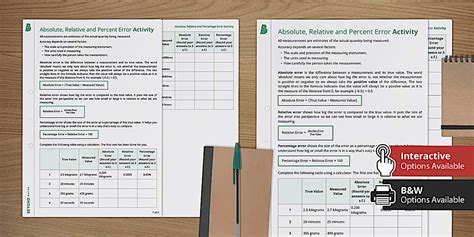 Absolute Relative And Percentage Error Activity Twinkl
