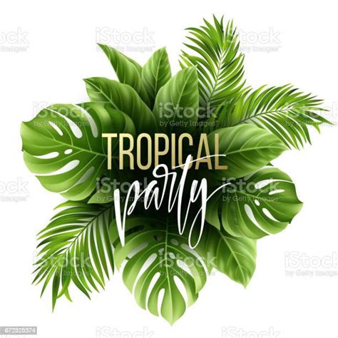 이국적인 손바닥 여름 열 대 잎 배경 나뭇잎 파티 전단 템플릿입니다 필기 글자입니다 벡터 일러스트 레이 션 초대장에 대한 스톡 벡터 아트 및 기타 이미지 Istock
