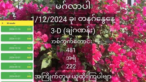 3d ချဲဂဏန်း သရီဒီ ဂဏန်း သုံးလုံး ဂဏန်း 1 12 2024 ခု၊ တနင်္ဂနွေနေ့။ Youtube