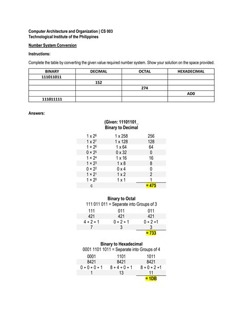 Solution Number System Conversion Computer Architecture And Organizaiton Practice Exercise With