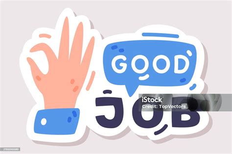 좋은 직업 스티커 디자인 와 손 몸짓 와 긍정적인 말 벡터 일러스트 개념에 대한 스톡 벡터 아트 및 기타 이미지 개념