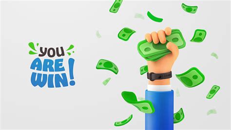 잭팟 당첨 축하 복권 당첨자 벡터 일러스트 레이 션입니다 사업가 손으로 지폐 더미를 잡습니다 흰색 배경에 떨어지는 돈과 만화 팔 지폐 통화에 대한 스톡 벡터 아트 및 기타