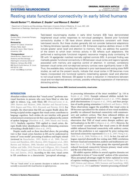 Pdf Resting State Functional Connectivity In Early Blind Humans