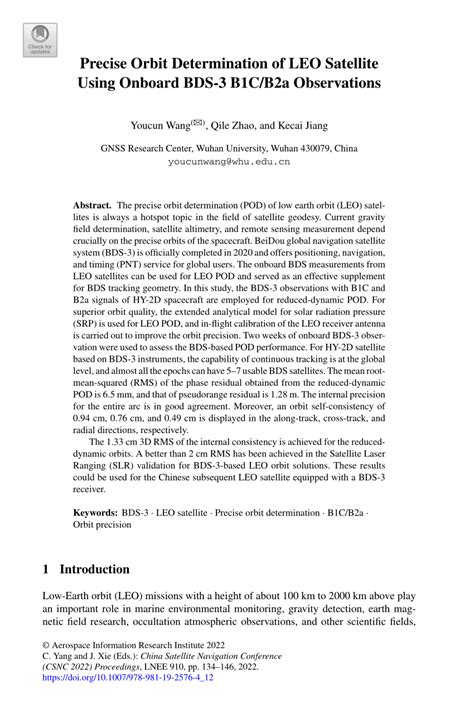 Pdf Precise Orbit Determination Of Leo Satellite Using Onboard Bds 3