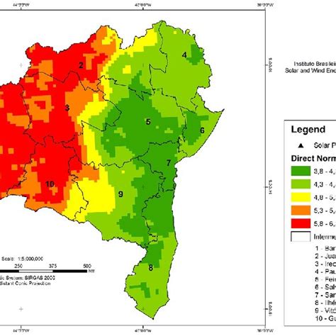 Direct Normal Solar Irradiation Map Annual Average Daily Values For