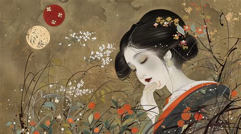 女の夢想、月下に舞う浮世絵｜イラスト・フリー素材なら「シンテリ」