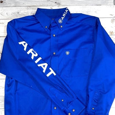 Ariat Shirts Ariat Mens Blue Team Logo Long Sleeve Western Shirt