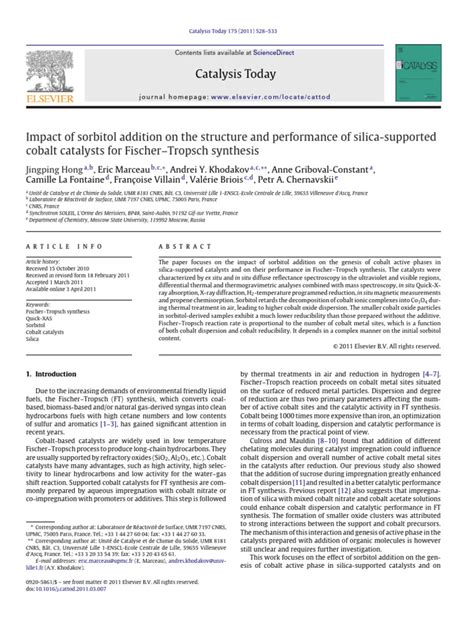 Impact Of Sorbitol Addition On The Structure And Performance Of Silica Supported Pdf