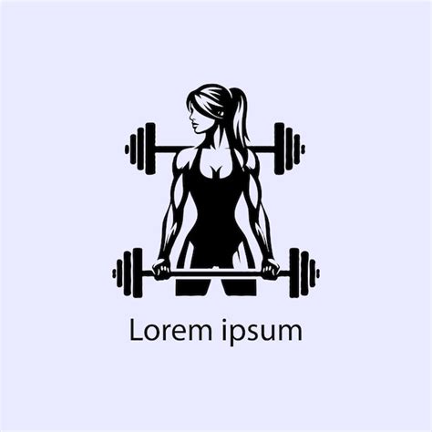 черный логотип тренажерного зала женщина белый фон Премиум векторы