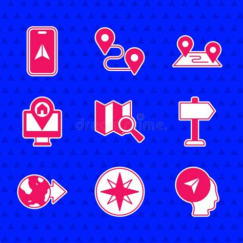 Set Search Location Wind Rose Map Marker With Human Road Traffic Sign Location The Globe