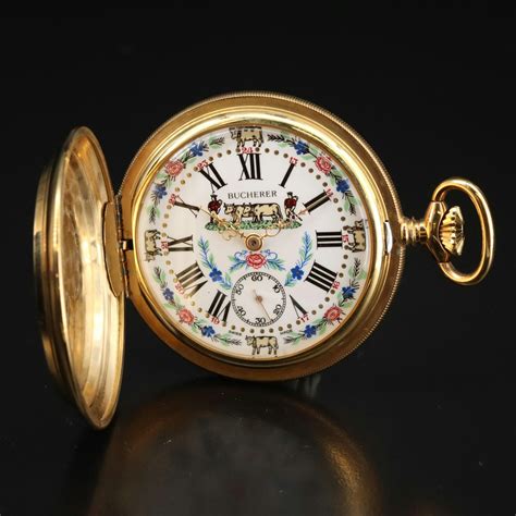 Swiss Made Bucherer Scenic Ornate Hunting Case Pocket Watch Ebth