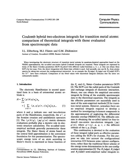 Pdf Coulomb Hybrid Two Electron Integrals For Transition Metal Atoms Comparison Of