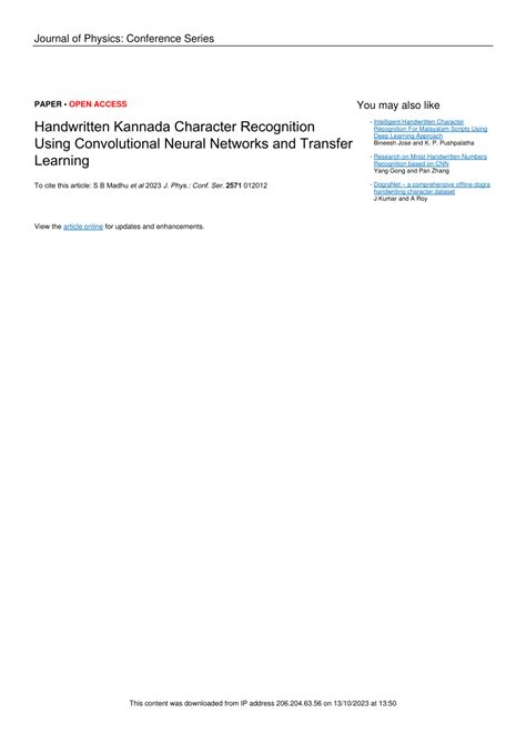 PDF Handwritten Kannada Character Recognition Using Convolutional Neural Networks And Transfer