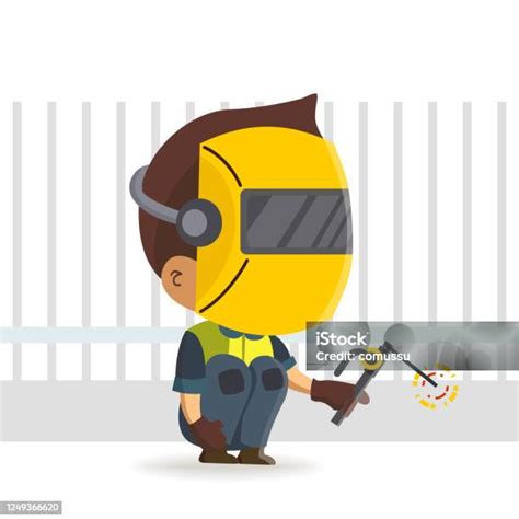 토치벡터 용접 만화를 들고 있는 용접기 캐릭터의 캐릭터 생성자 작업자 전기공에 대한 스톡 벡터 아트 및 기타 이미지 전기공 편평한 1위 Istock