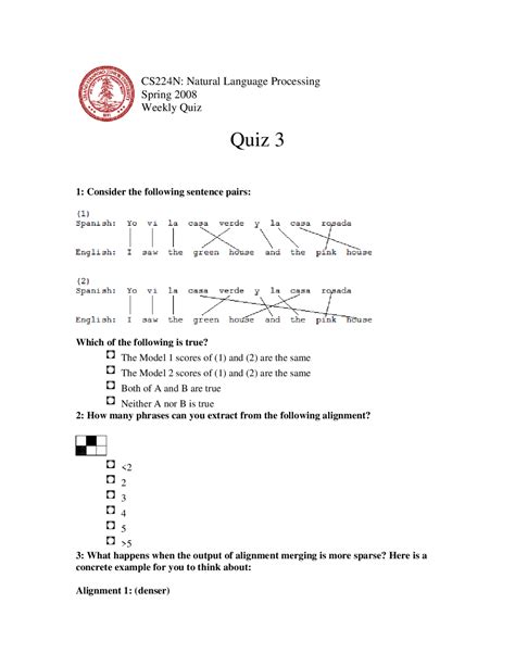 Exam Weekly Quiz 3 Natural Language Processing Exercises Natural Language Processing Nlp