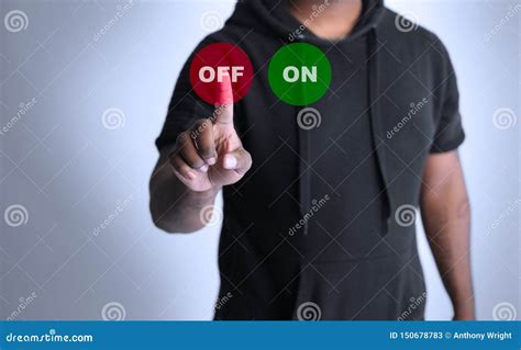 Man Pressing On Or Off Button Stock Image Image Of Buttonn Marketing