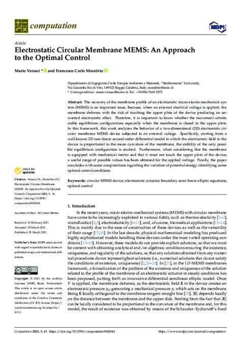 Pdf Electrostatic Circular Membrane Mems An Approach To The Optimal Control