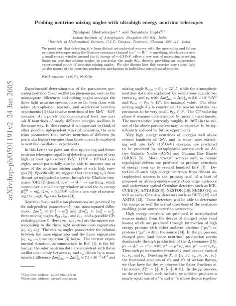 Pdf Probing Neutrino Mixing Angles With Ultrahigh Energy Neutrino Telescopes