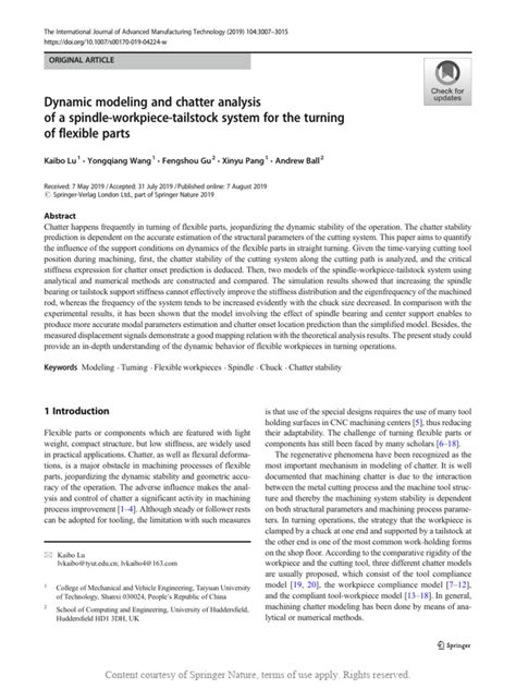 Dynamic Modeling And Chatter Analysis Of A Spindle Pdf Machining