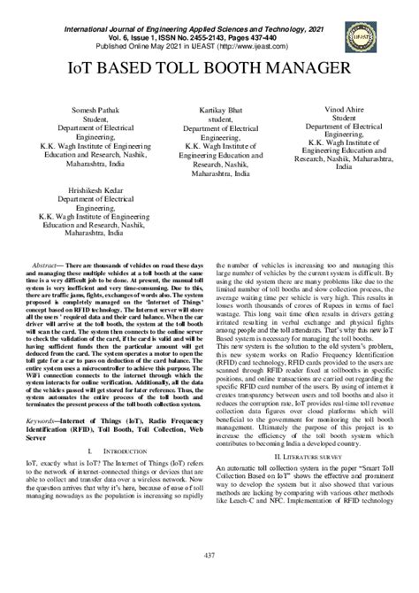 Pdf Iot Based Toll Booth Manager Somesh Pathak