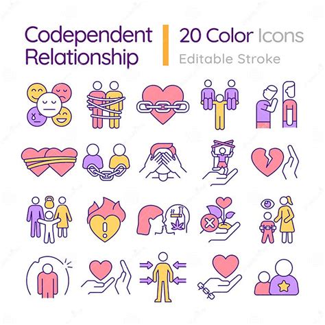 2d Colorful Icon Set Pack For Codependent Relationship Stock Illustration Illustration Of