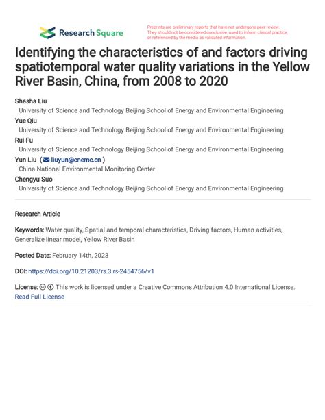 Pdf Identifying The Characteristics Of And Factors Driving Spatiotemporal Water Quality