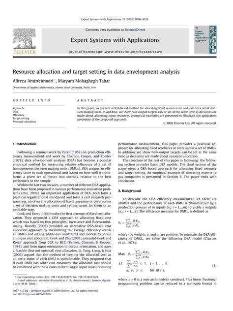 Pdf Resource Allocation And Target Setting In Data Envelopment