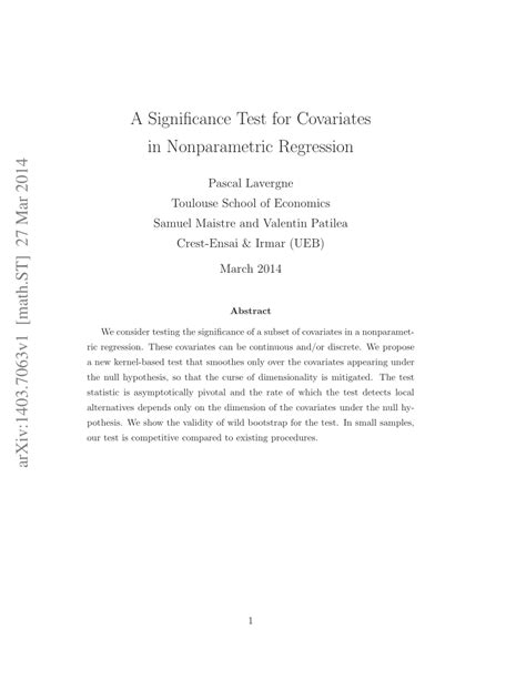 Pdf A Significance Test For Covariates In Nonparametric Regression