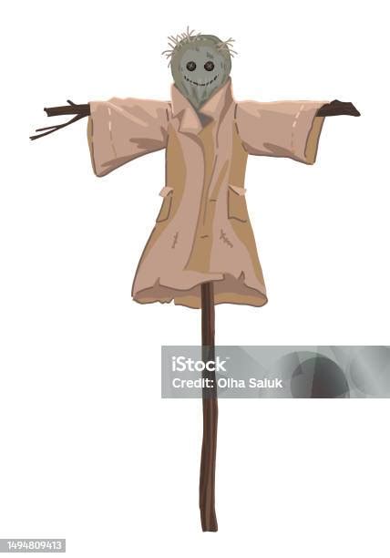 소름 끼치는 허수아비 낙서 만화 스타일의 할로윈 벡터 그림입니다 어두운 테마 클립 아트는 흰색 배경에 분리되어 있습니다 10월에 대한 스톡 벡터 아트 및 기타 이미지