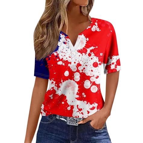 4th Of July Womens Tops Summer 2024 Casual Henley Neck Buttons Going