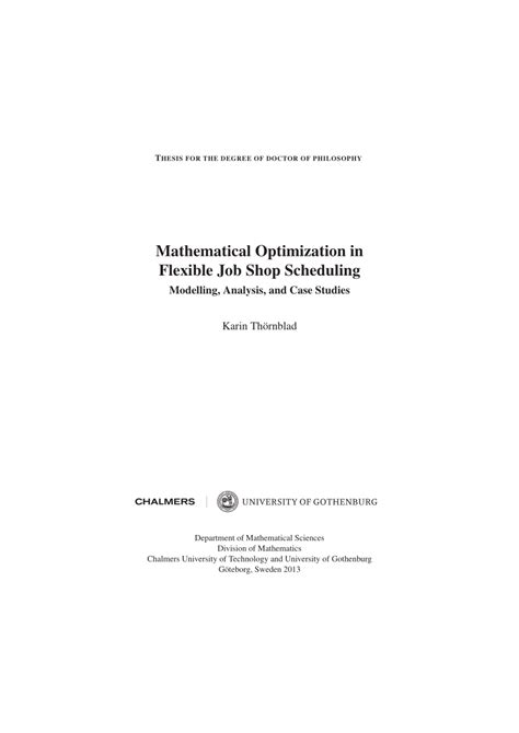 Pdf Mathematical Optimization In Flexible Job Shop Scheduling Modelling Analysis And Case
