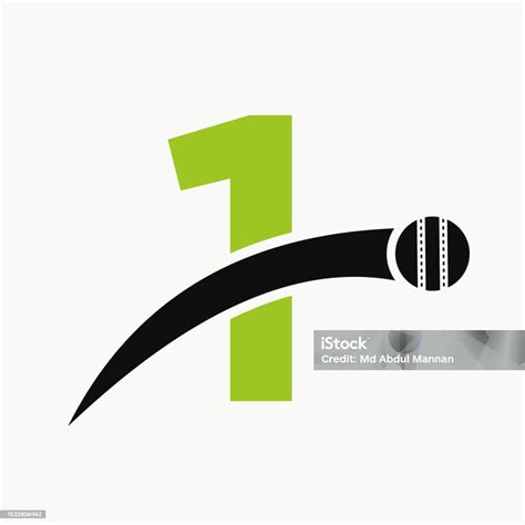 움직이는 크리켓 공 아이콘이 있는 편지 1의 크리켓 기호 크리켓 공 기호 템플릿 Championship에 대한 스톡 벡터 아트