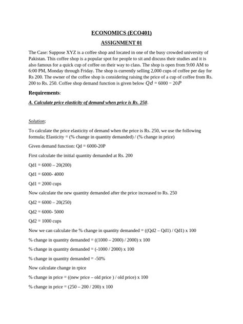 Intro To Economics Assignment 01 Pdf Demand Price Elasticity Of Demand