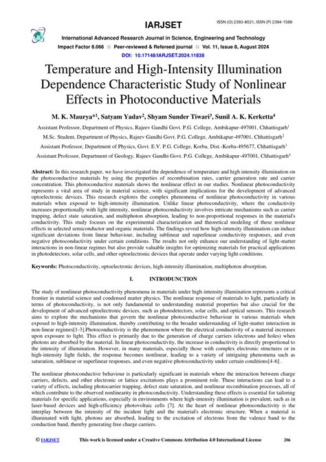 Pdf Temperature And High Intensity Illumination Dependence