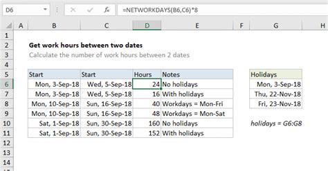 get work hours between dates excel formula exceljet