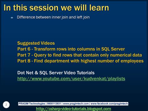 Sql Server Net And C Video Tutorial Part 9 Difference Between Inner Join And Left Join
