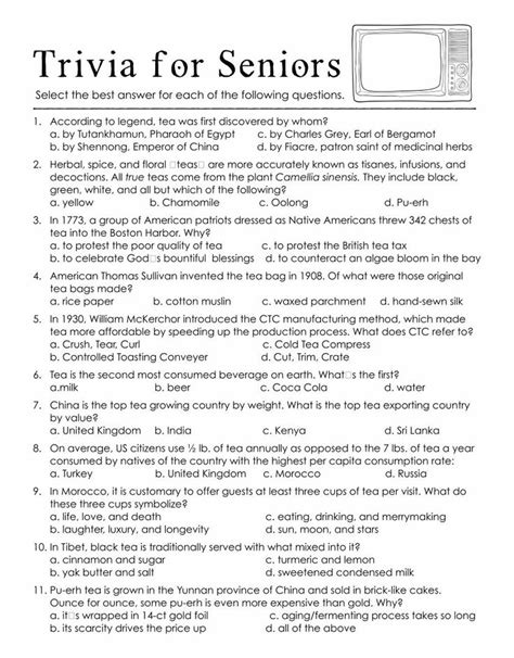 Free Printable Trivia Questions And Answers For Seniors Free Printables