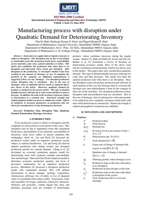Pdf Manufacturing Process With Disruption Under Quadratic Demand For Deteriorating Inventory