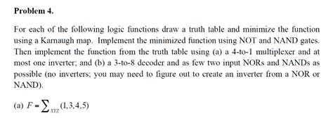 Solved Problem 4 For Each Of The Following Logic Functions
