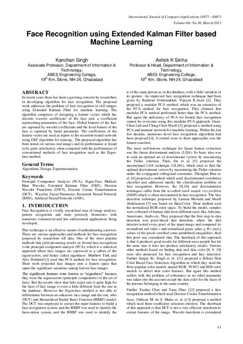 Pdf Face Recognition Using Extended Kalman Filter Based Machine Learning