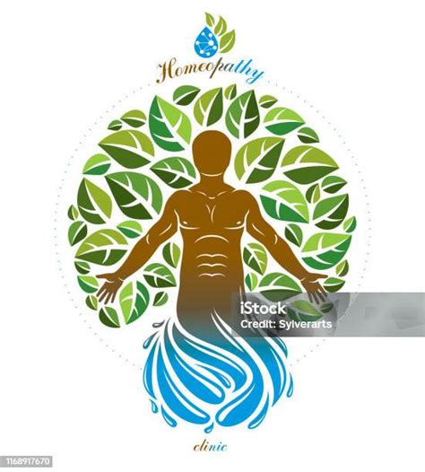 벡터 그래픽 근육 인간 물 파에서 파생 하 고 녹색 에코 트리 자기로 구성 동종 요법 창조적 인 그림 개념에 대한 스톡 벡터 아트 및 기타 이미지 Istock
